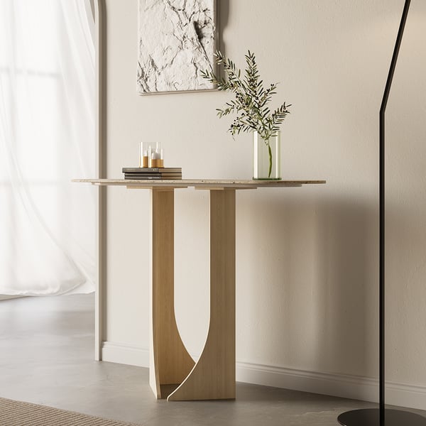 Oval Travertine Stone Console Table Modern Entryway Table with Abstrac ...