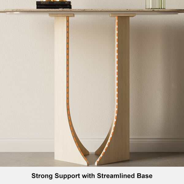 Oval Travertine Stone Console Table Modern Entryway Table with Abstrac ...