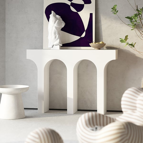 Japandi Narrow White Console Table with Pedestal Wood Entryway Table ...