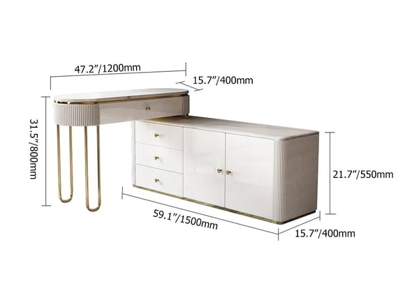 Oboval Modern Marble Top Makeup Vanity Dressing Table with Corner Cabi ...