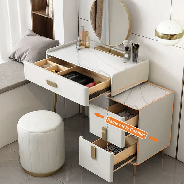 narrow Modern Off-white Makeup Vanity Table with Mirror & Side Table ...